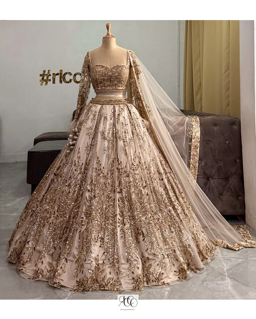 Champagne gold flared Lehenga – Ricco India