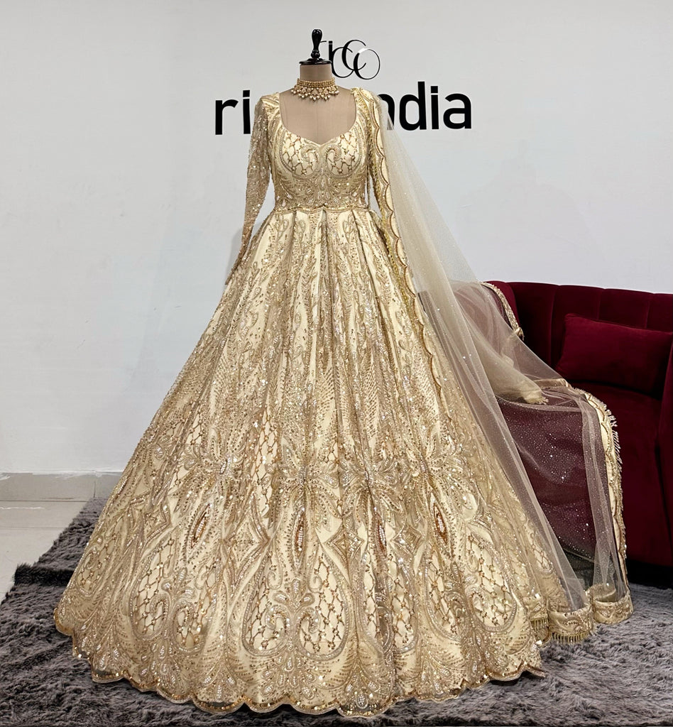 CHAMPAGNE GOLD ANARKALI GOWN – Ricco India