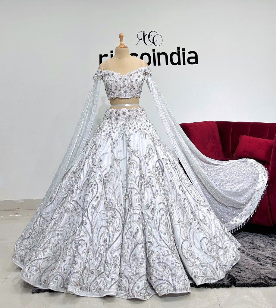 WHITE BALL GOWN LEHENGA WITH CAPES – Ricco India
