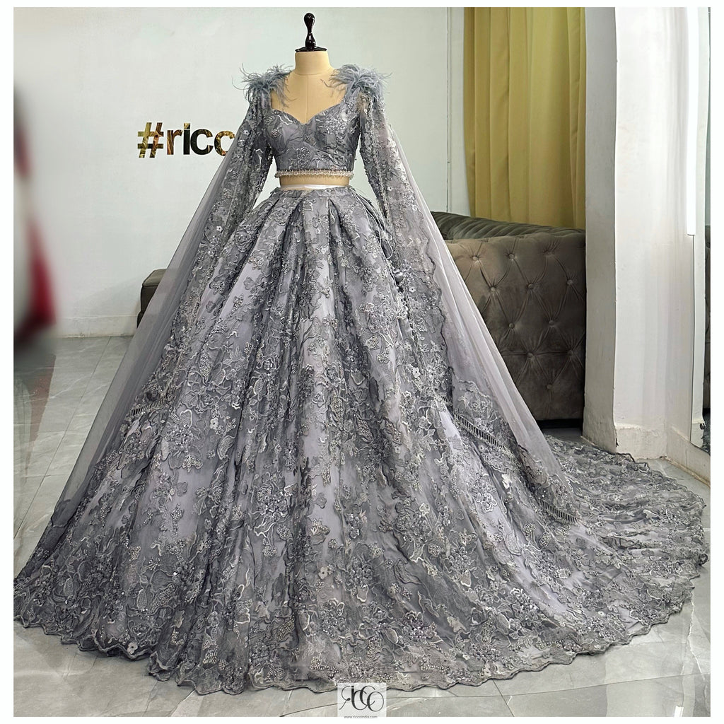 GREY BALL GOWN LEHENGA – Ricco India