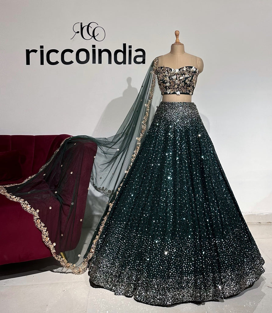 EMERALD GREEN & GOLD LEHENGA – Ricco India