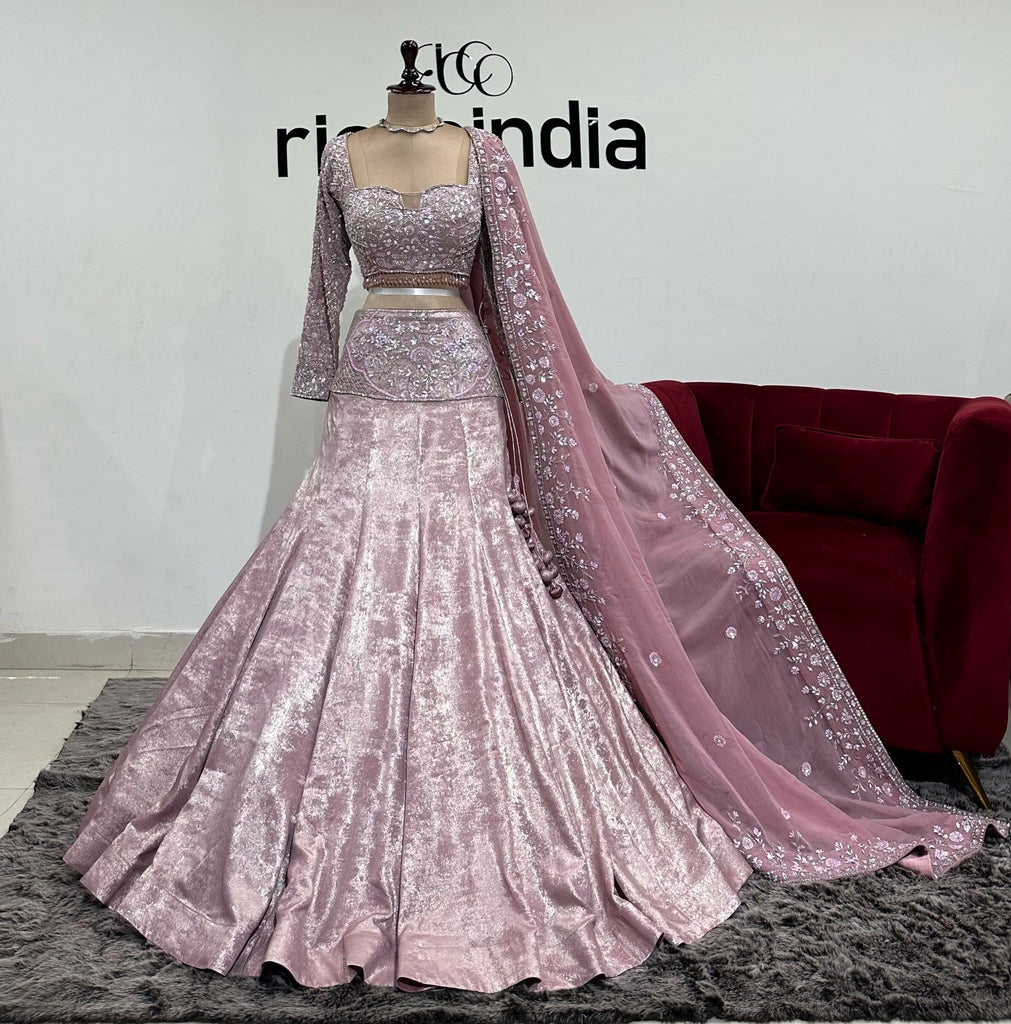 PASTEL PINK SANDUSK SILK MERMAID LEHENGA – Ricco India