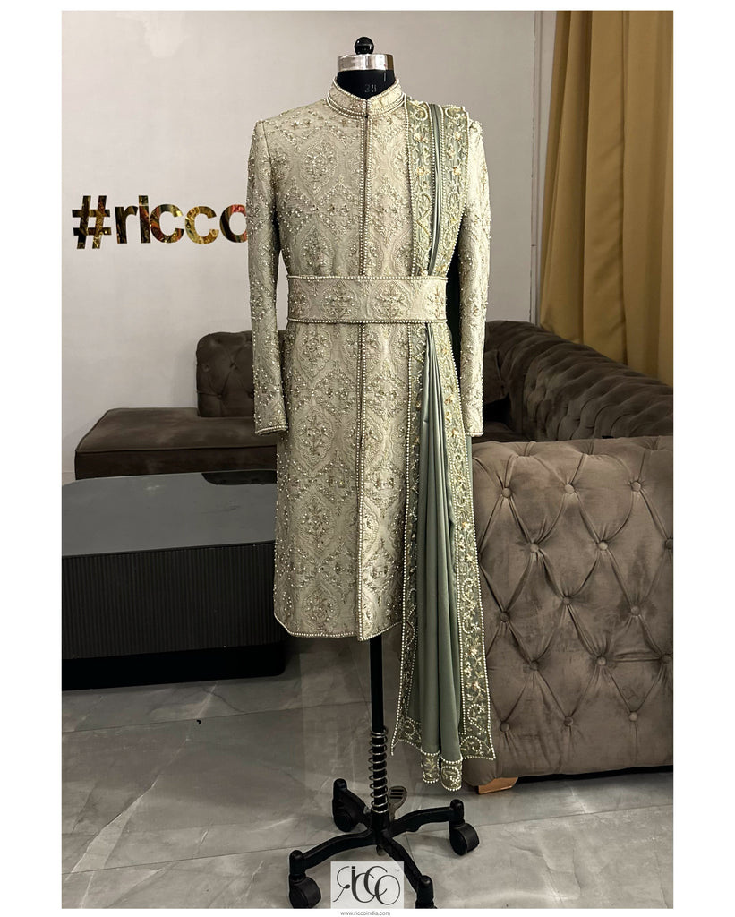 MINT GREEN SHERWANI – Ricco India