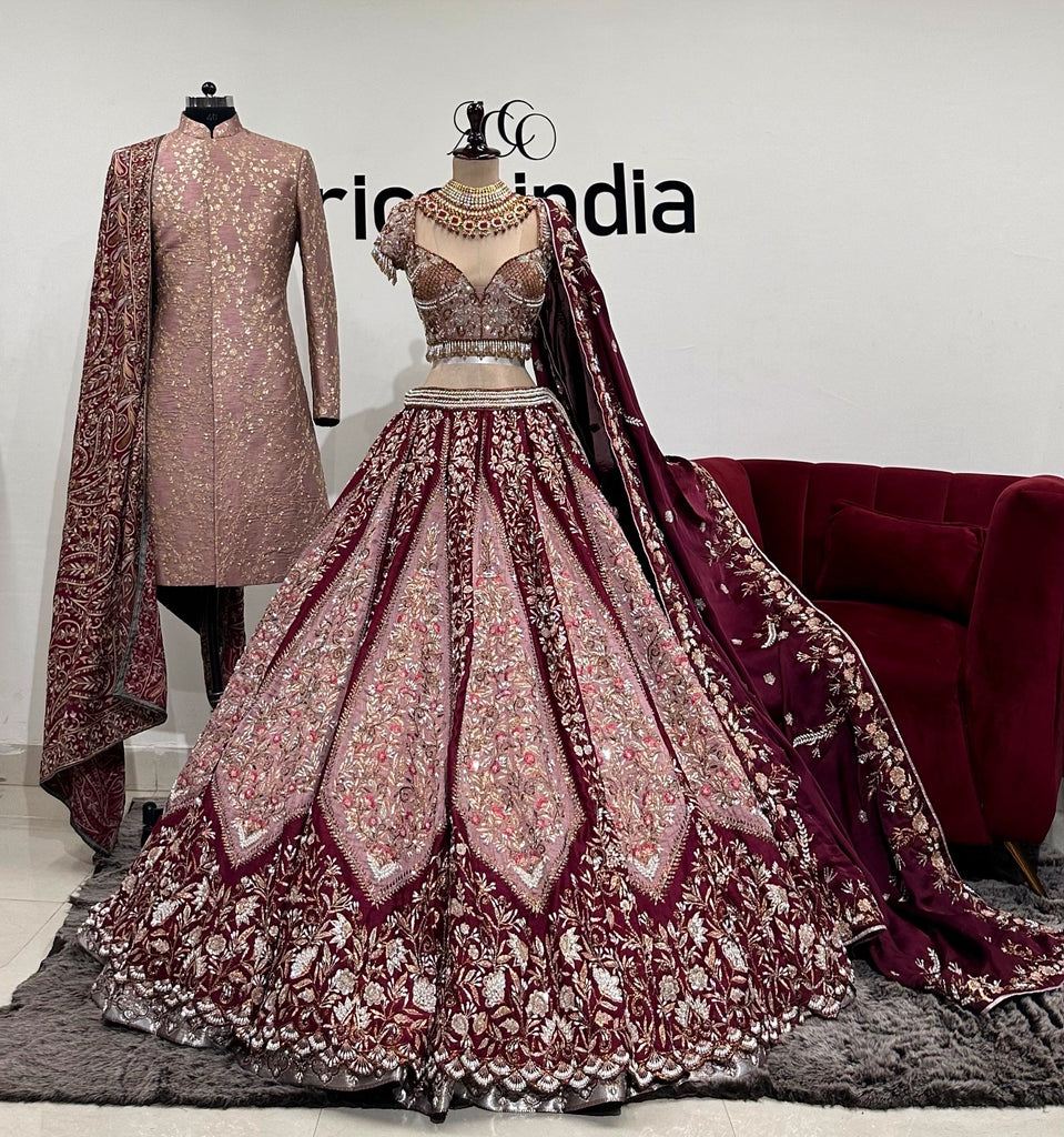 DARK MAROON & SALMON PINK BRIDE GROOM SET – Ricco India