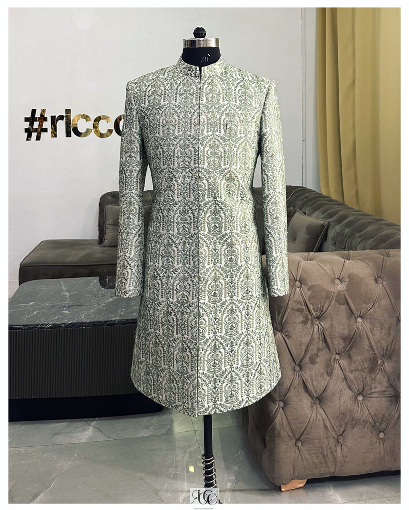 IVORY & GREEN SHERWANI – Ricco India