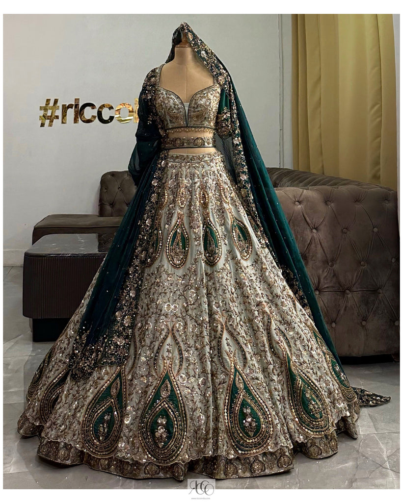 Mint and Emerald green Lehenga with belt – Ricco India