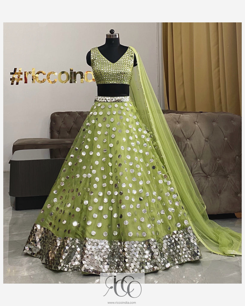 GREEN FOIL WORK LEHENGA – Ricco India