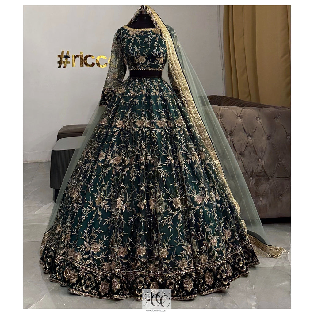 GREEN LEHENGA WITH TASSEL DUPATTA – Ricco India