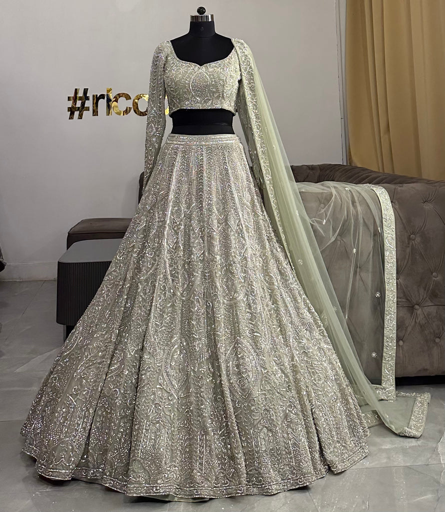 MINT GREEN EMBROIDERED LEADING – Ricco India