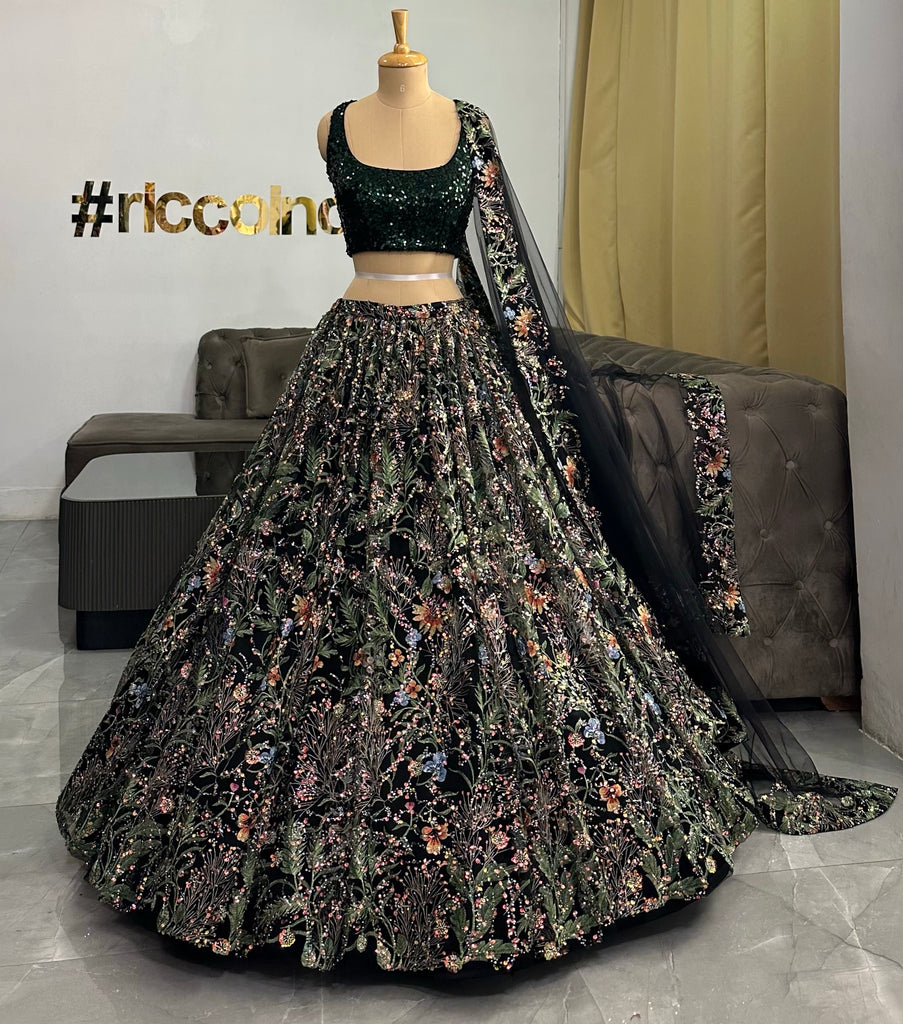 GREEN BLACK LEHENGA – Ricco India