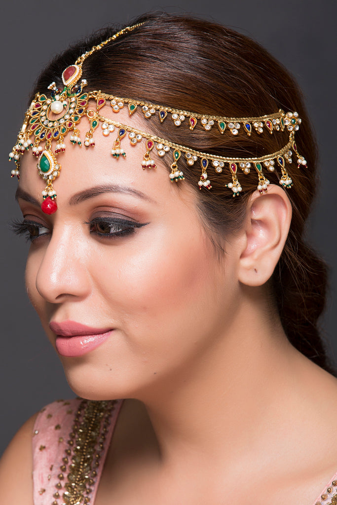 Ethnic Matha Patti With Red & Green Stone – Ricco India