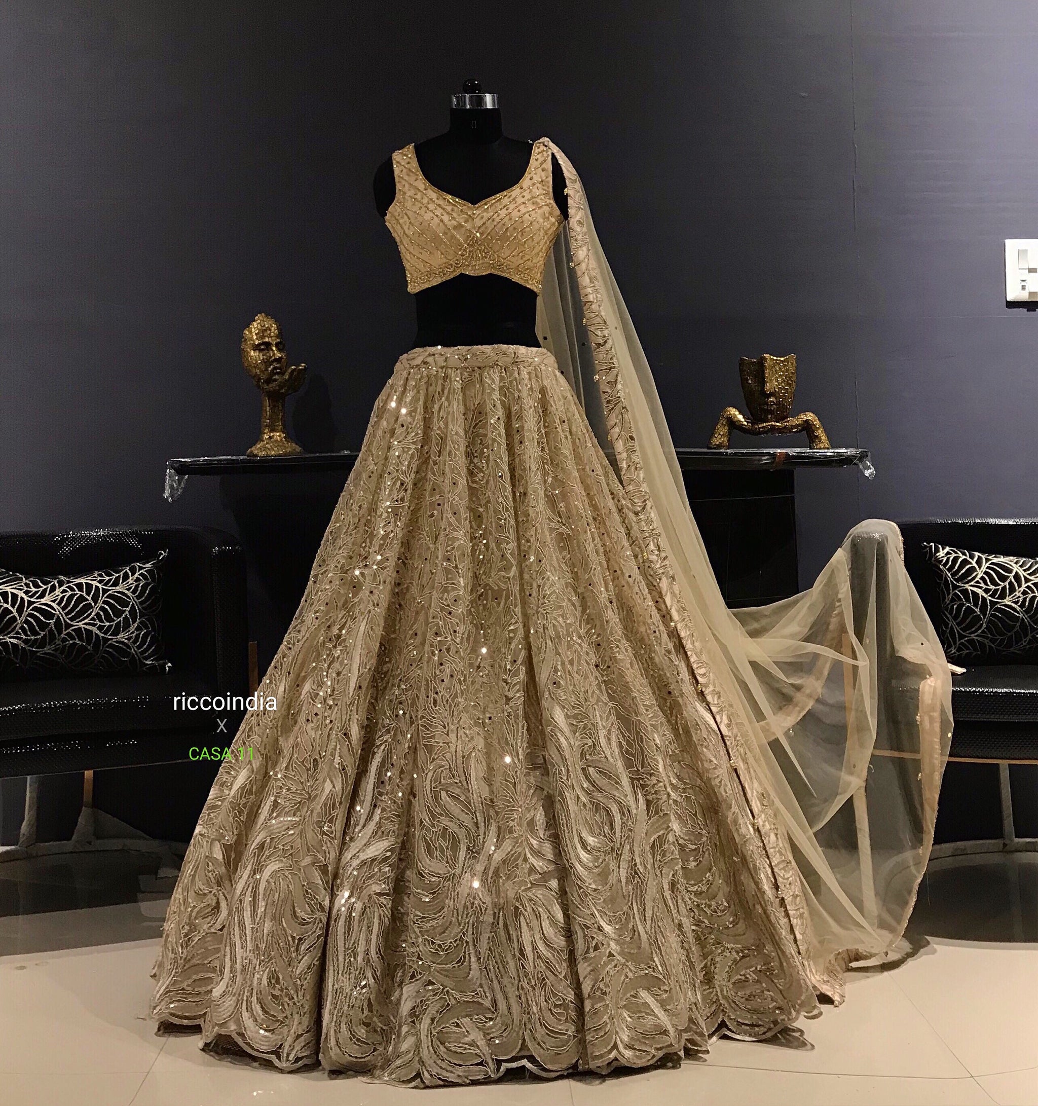 Champagne gold lehenga – Ricco India