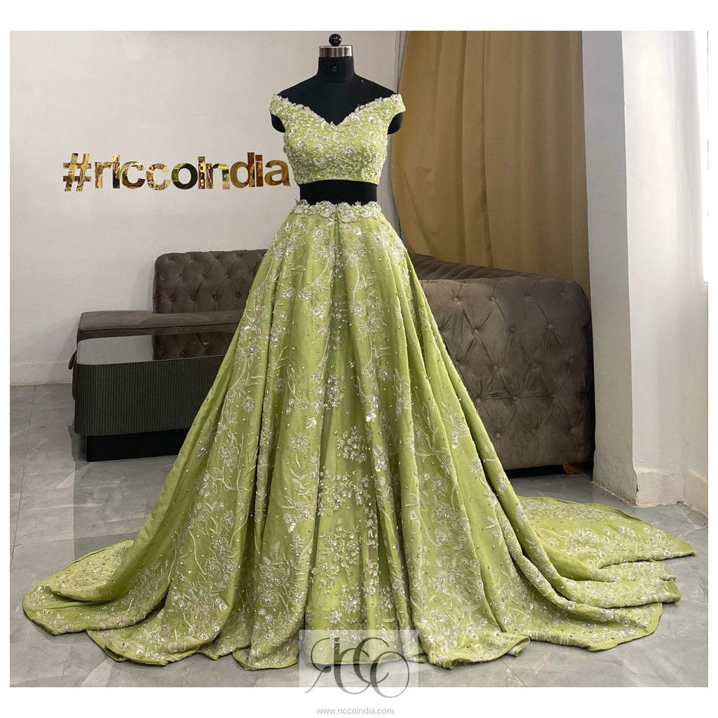 Pastel green removable skirt fusion Lehenga – Ricco India